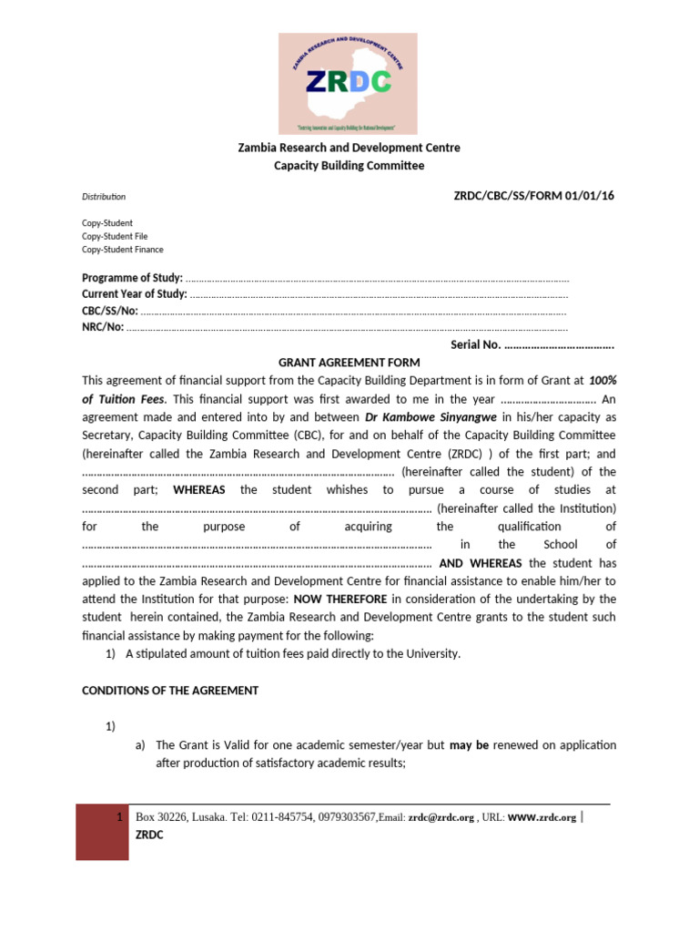 ZRDC Grant Agr Form | PDF | Justice | Crime & Violence