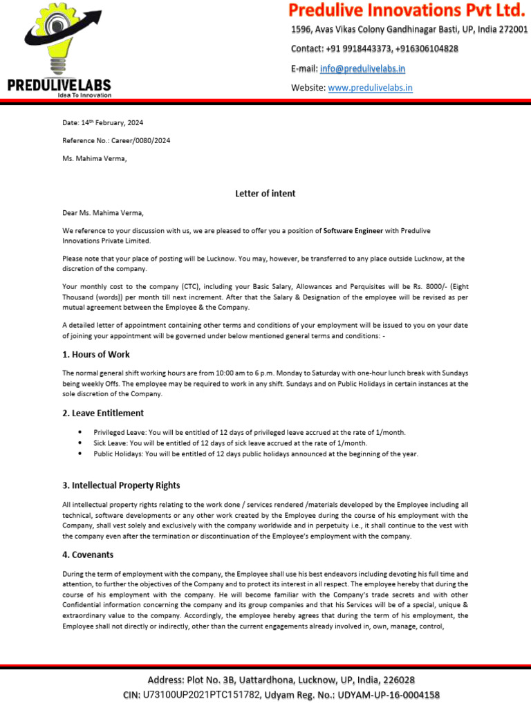 Offer Letter Mahima Verma | PDF | Employment | Trade Secret