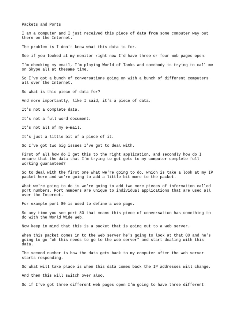 Packets and Ports | PDF | Port (Computer Networking) | Transmission Control Protocol