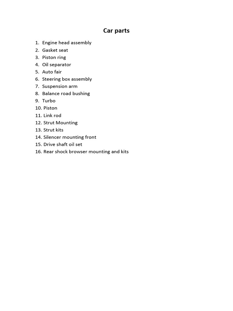 List of Car Parts | PDF