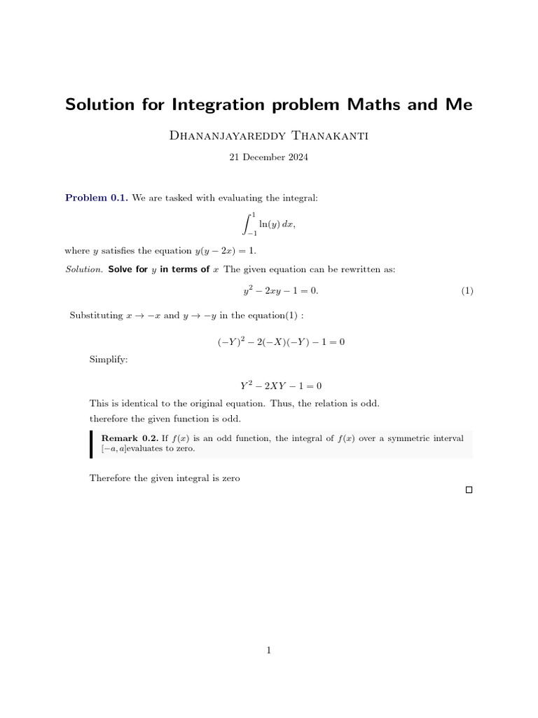 Solution For Integration Problem Maths and Me | PDF