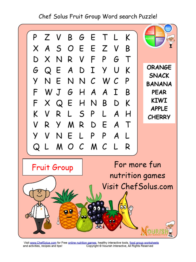 Word Search Nutrition Puzzle Children Fruit Group | PDF