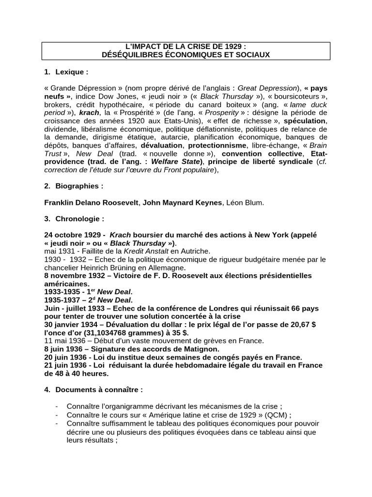 Impact de la crise de 1929 : Économie et société | PDF | Grande ...
