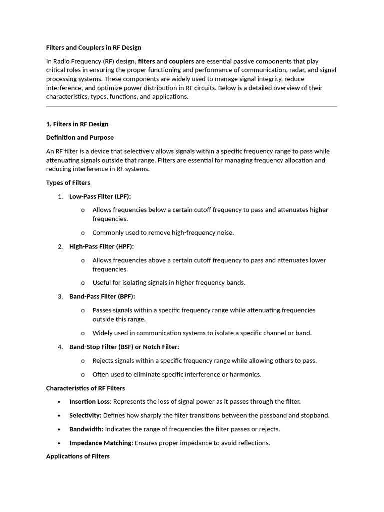 filters and couplers | PDF | Filter (Signal Processing) | Electrical ...