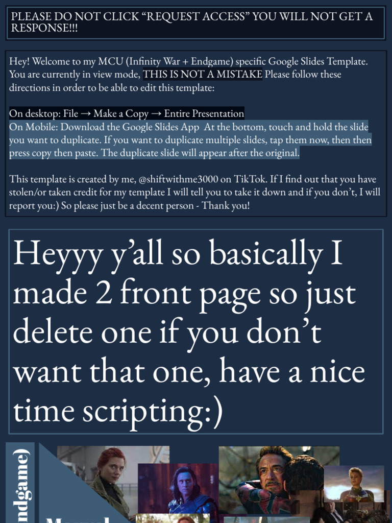 Marvel (Infinity War + Endgame) Script Template | PDF
