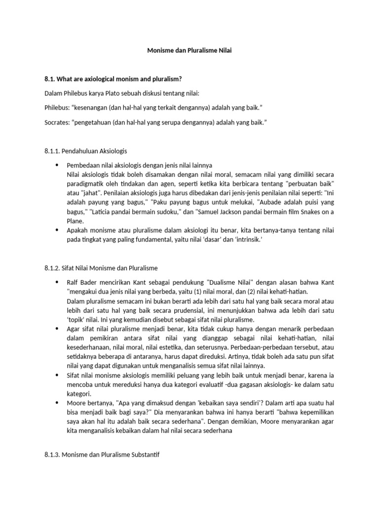Monisme Dan Pluralisme Nilai | PDF