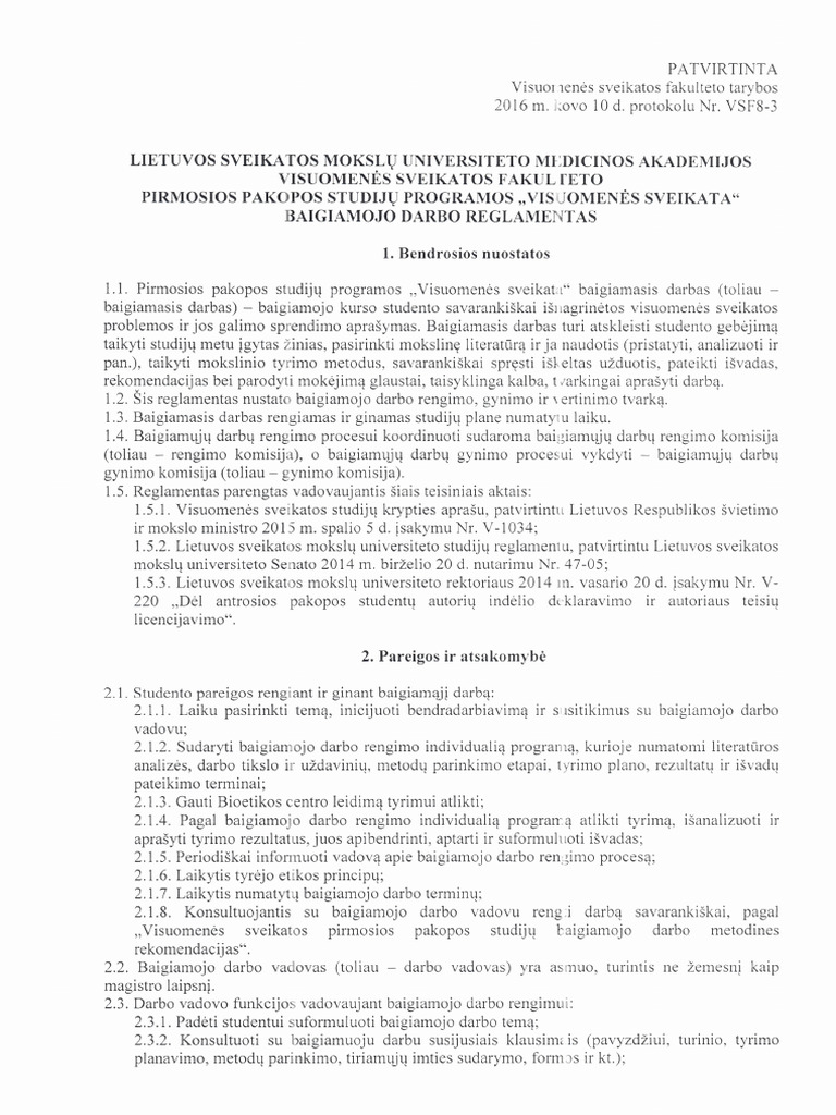 I Pakopos Studiju Programos Visuomenes Sveikata BD Reglamentas | PDF
