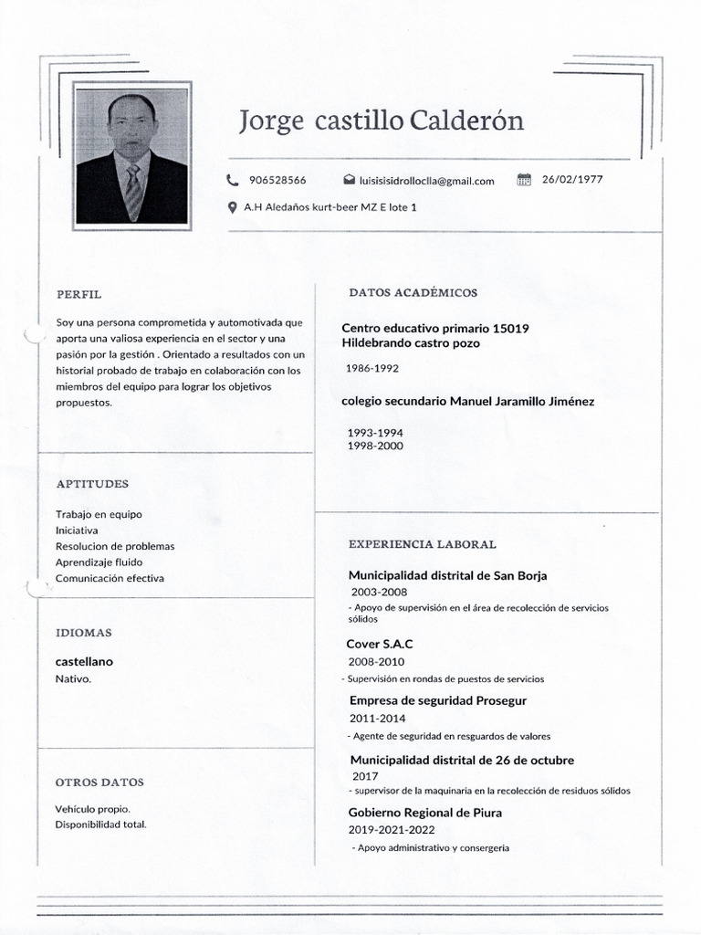 CV Jorge Castillo Calderon | PDF