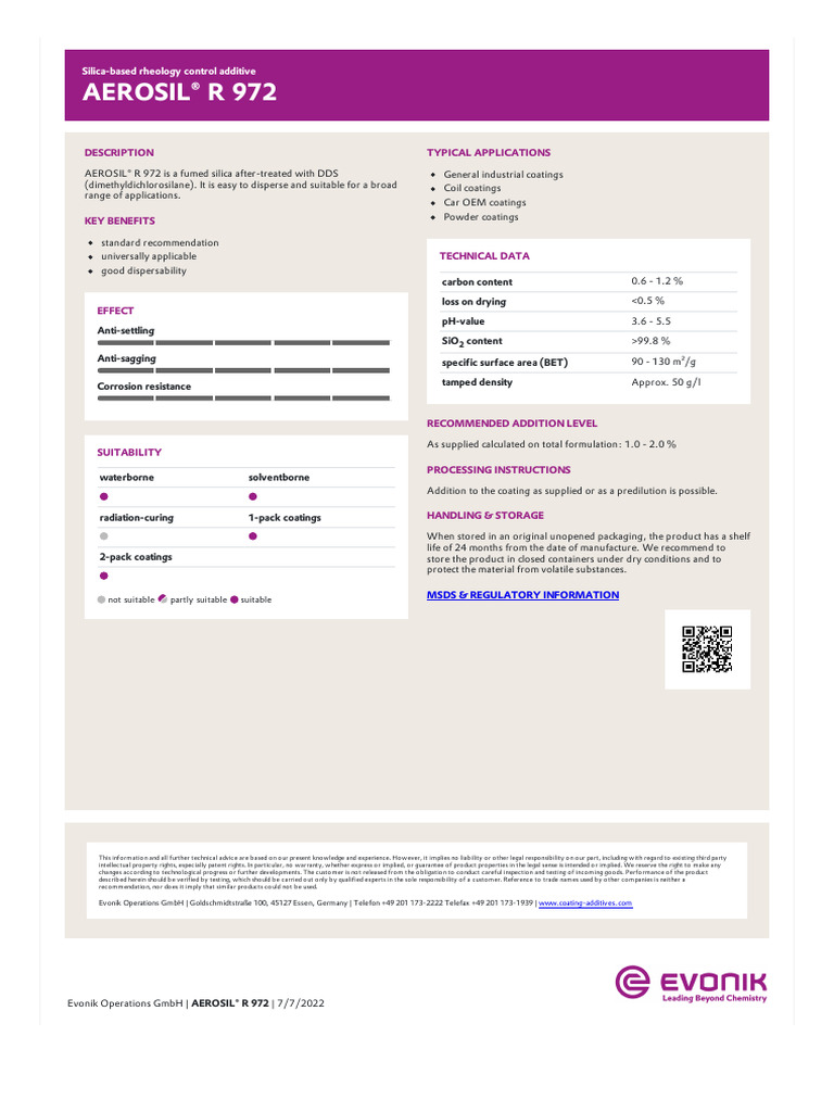 Aerosil R 972 | PDF | Materials