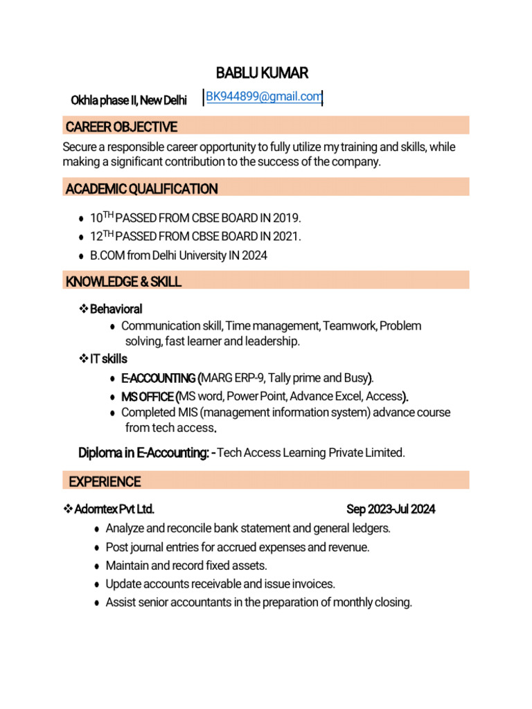Career Objective: TH TH | PDF