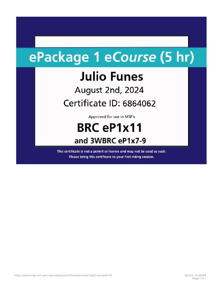 MSF E-Learning Course Certificate Quiz | PDF