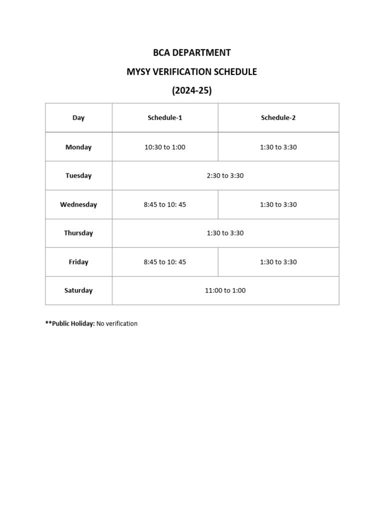 Mysy Verification Schedule | PDF