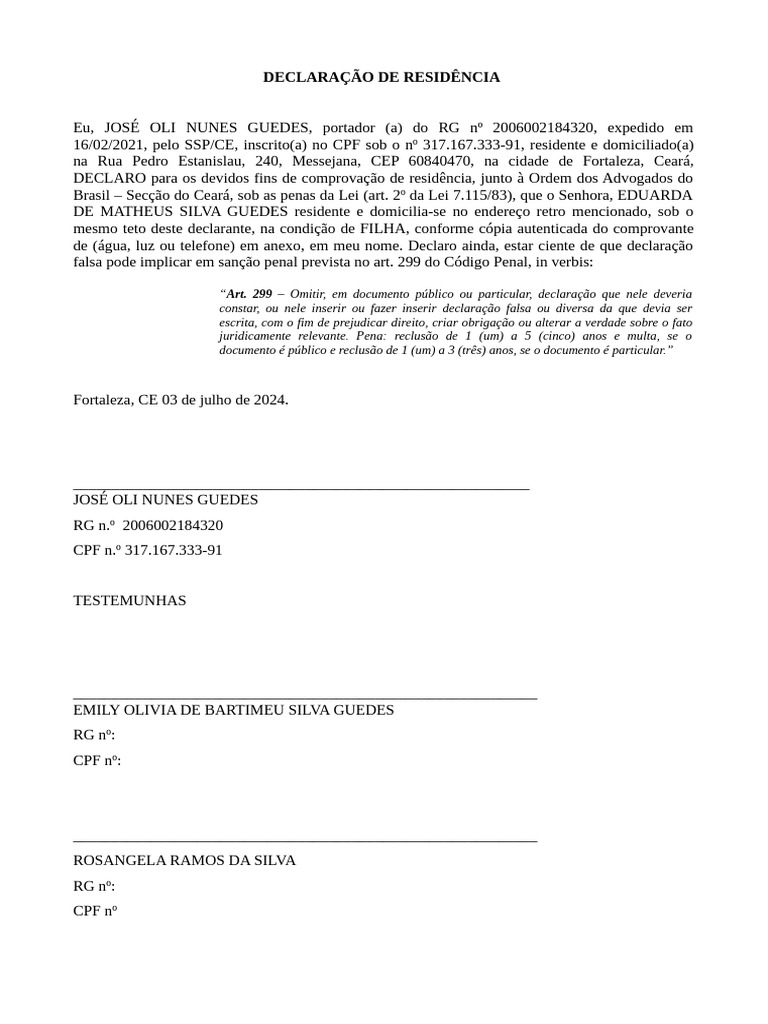 Declaração de Residência | PDF