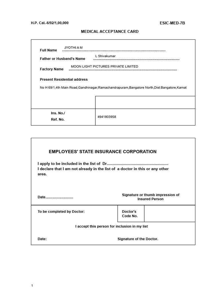 Medical Acceptance Card | PDF