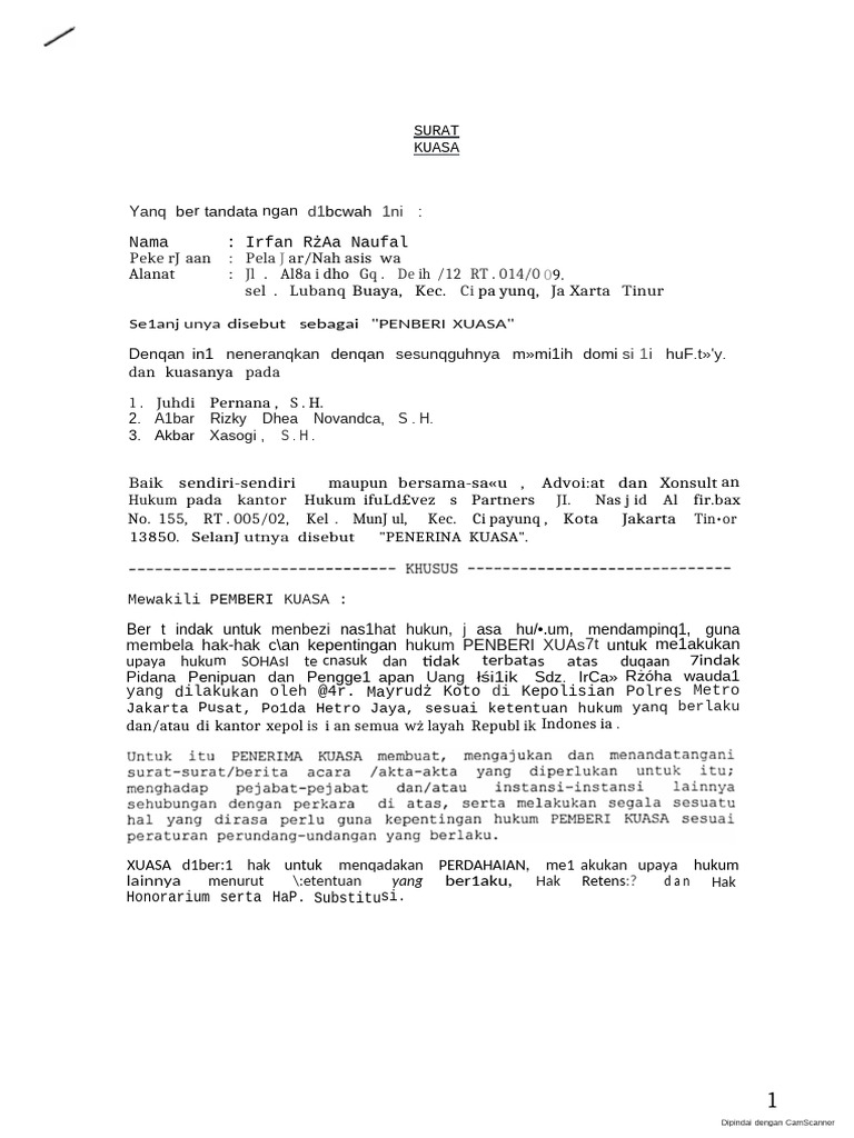 Surat Kuasa Hukum | PDF