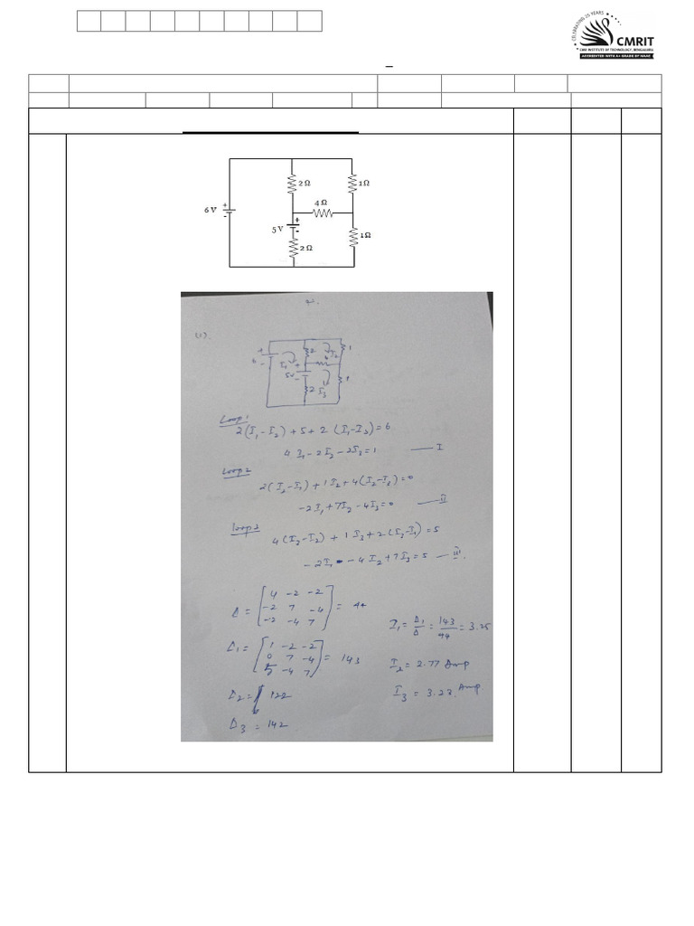 IAT-I Question Paper with Solution of 18EC32 Network Theory Dec-2021-Dr ...