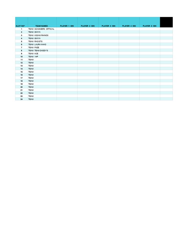 Team Names and Player Slots List | PDF