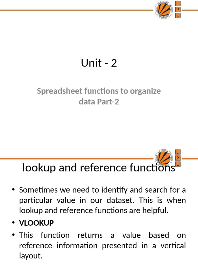 Spreadsheet Functions To Organize Data Part-2 | PDF | Computer Data | Computing