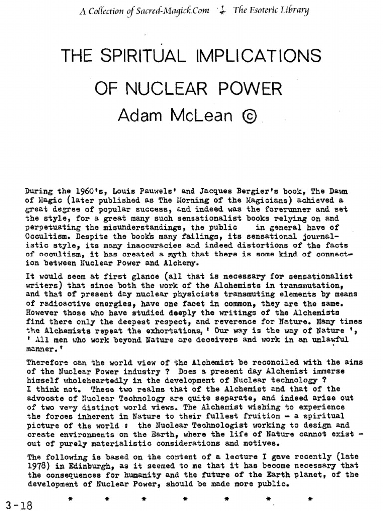 Adam McLean - The Spiritual Implications of Nuclear Power (The Hermetic ...