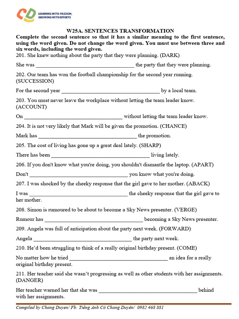 W25A. C1 Sentences Transformation | PDF | Cost Of Living