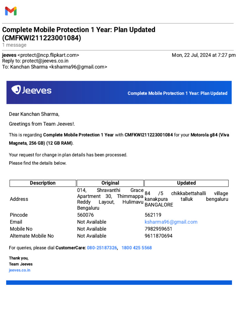 Jeeves Complete Mobile Protection 1 Year - Plan Updated (CMFKWI211223001084) | PDF