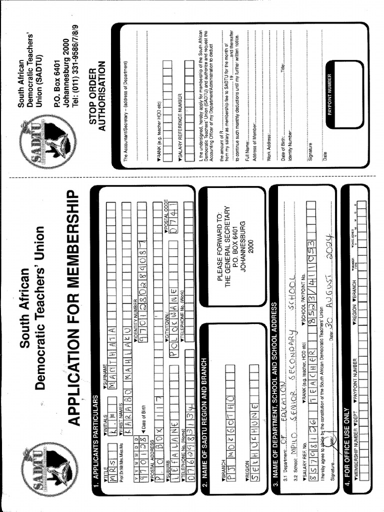 Sadtu Form Manthata KM Mpilo | PDF