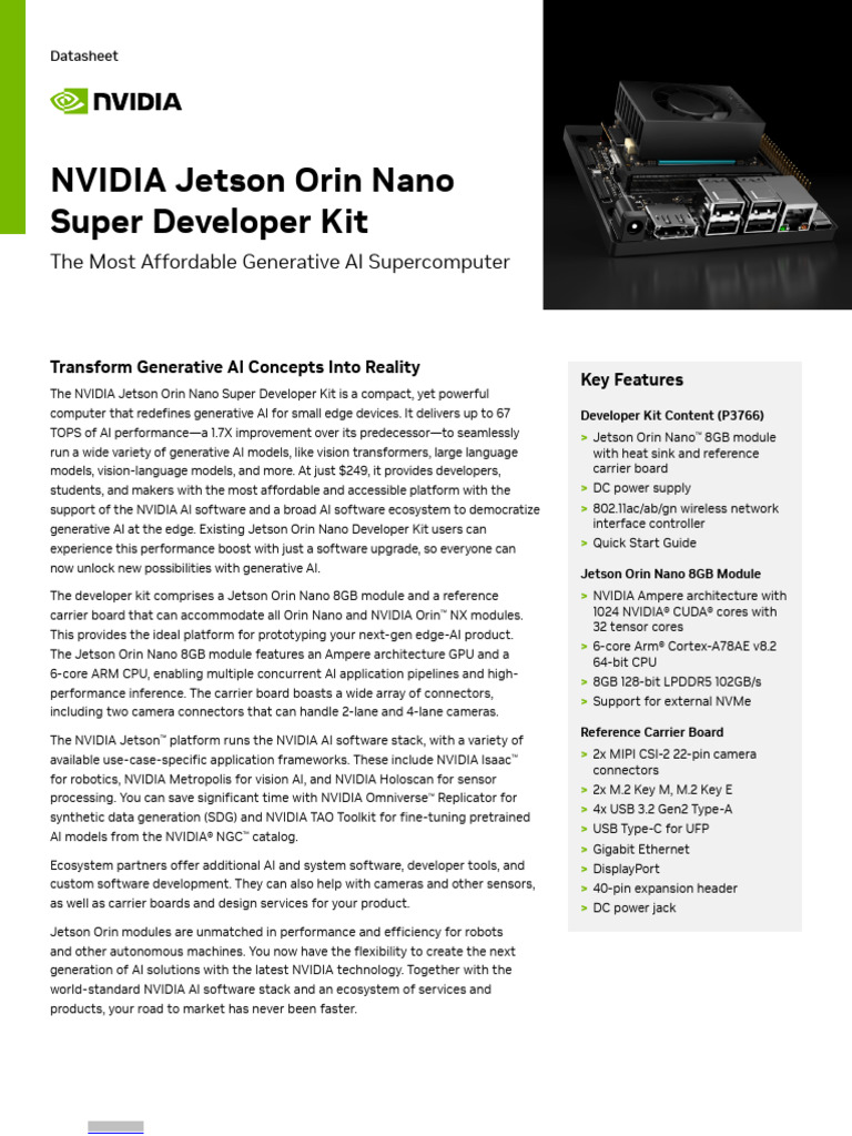 Jetson Orin Nano Super Developer Kit Specs | PDF | Graphics Processing ...