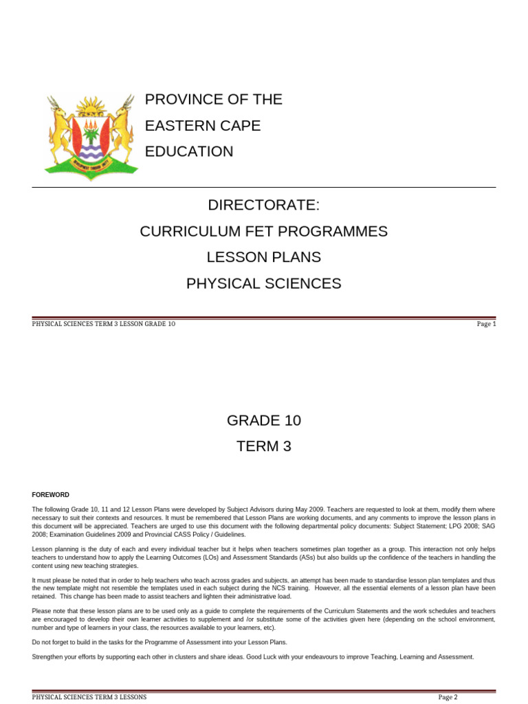 35.90-Gr10 Term 3 Lesson Plans | PDF | Science | Learning