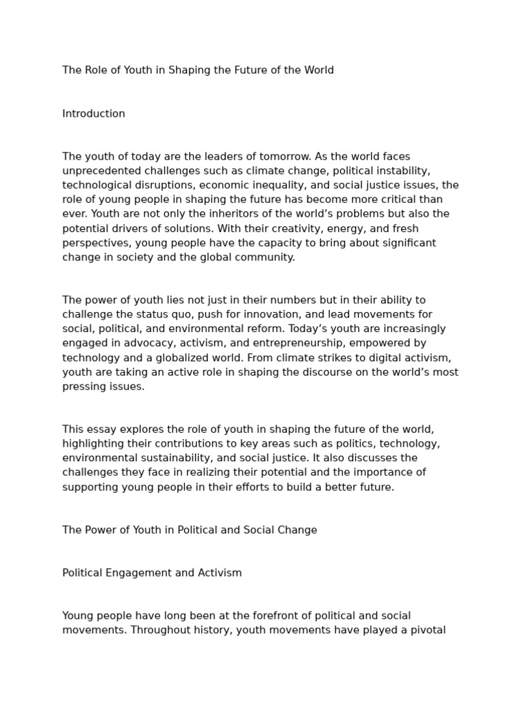 The Role of Youth in Shaping The Future of The World | PDF ...