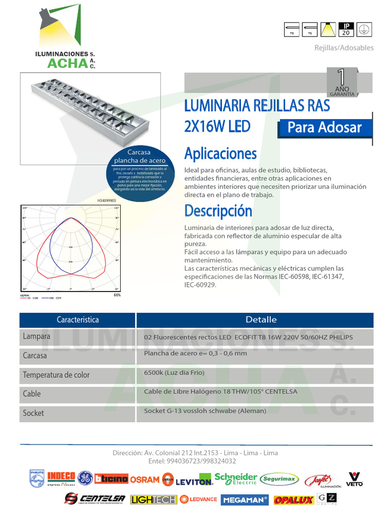 Luminaria LED 2x16W para Oficinas | PDF | Diodo emisor de luz | Rieles