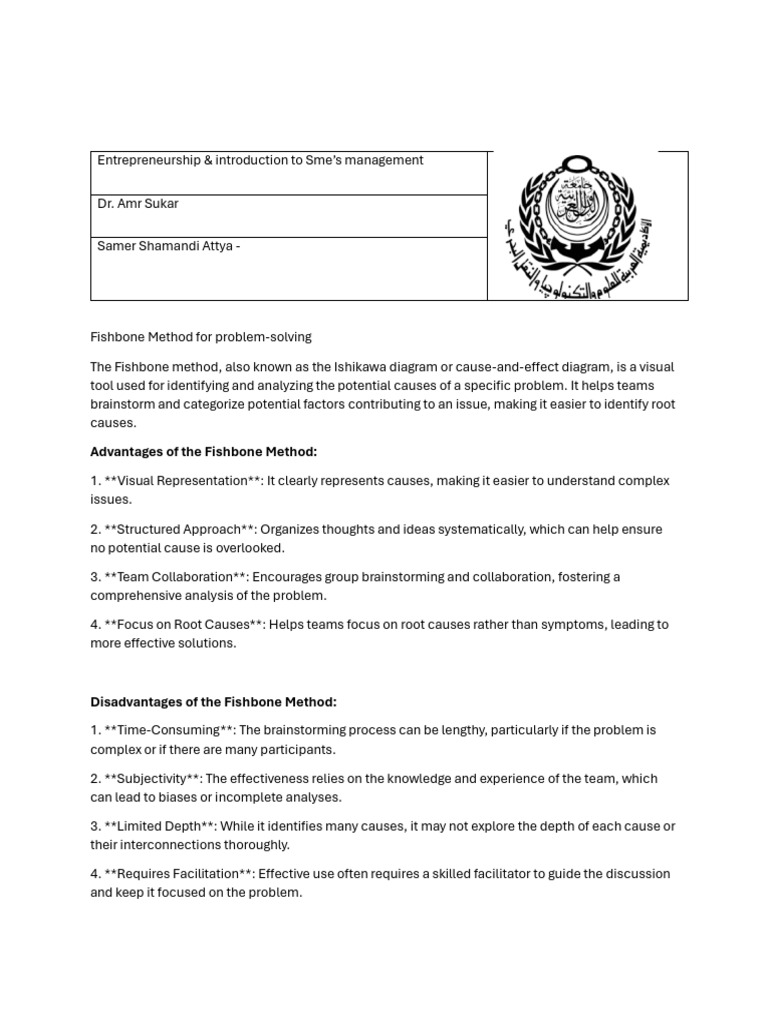 MBA - SME - Assignment Fishbone Method | PDF