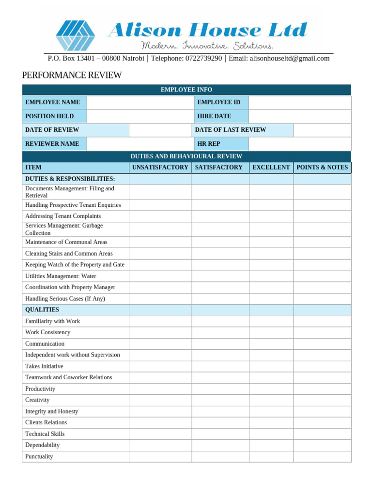 Employee Performance Review Template | PDF