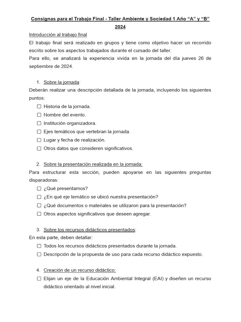 Consignas Trabajo Final Taller 2024 | PDF