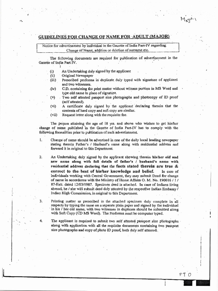 Guidelines For Change of Name Adult | PDF