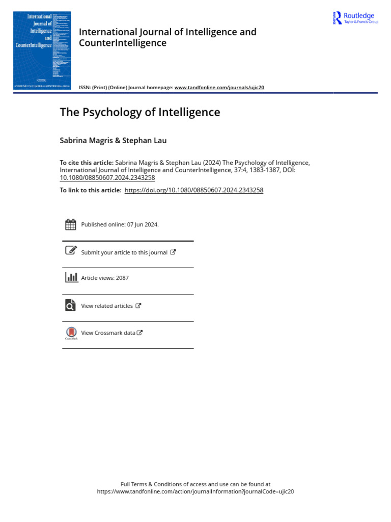 Insights on Intelligence Psychology | PDF | Psychology | Neuropsychology