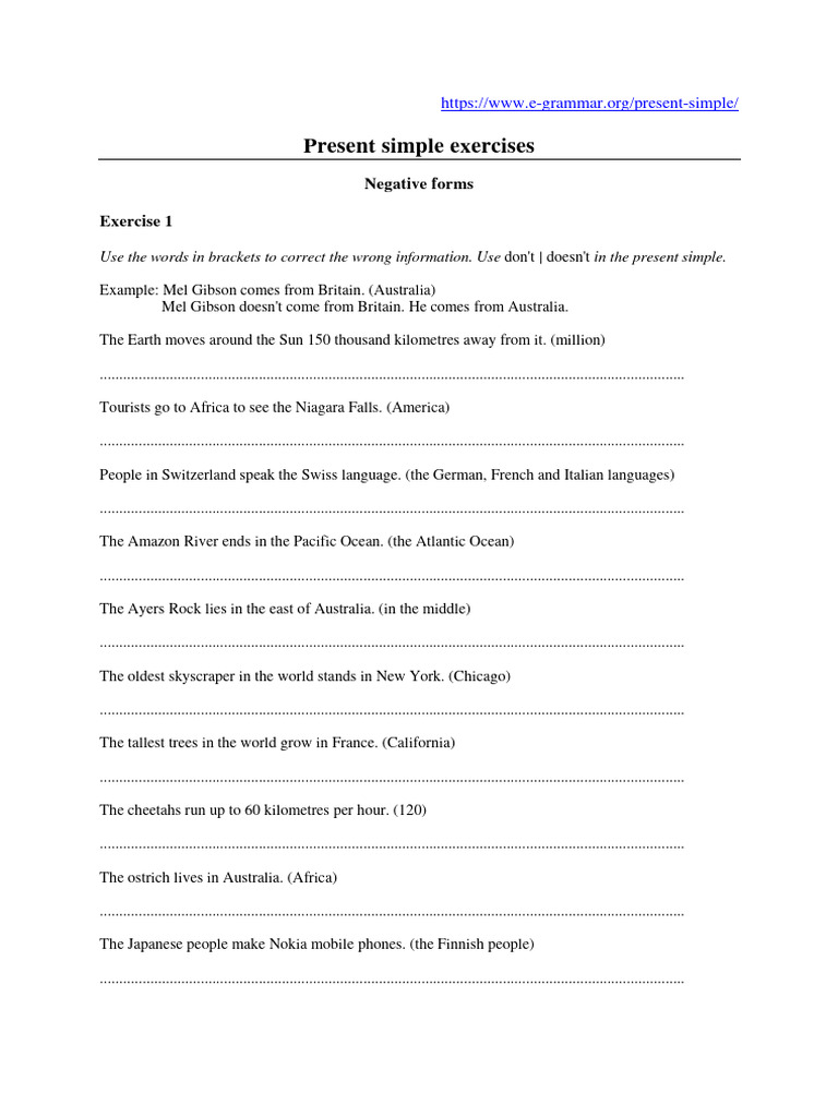 Present Simple Exercises Negative | PDF