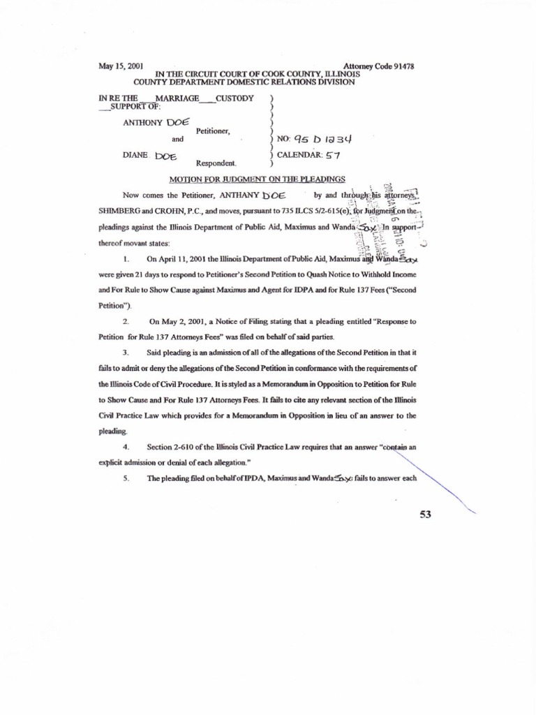 Sample Motion For Judgment On The Pleadings | PDF | Law | Politics