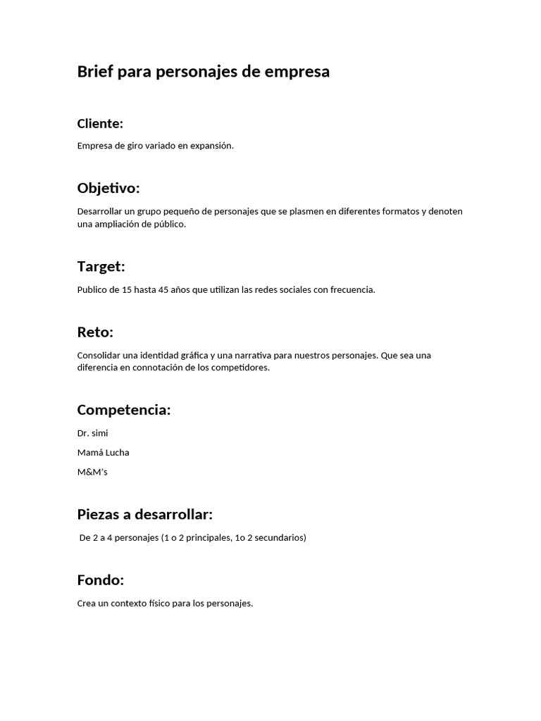 Brief de Personajes para Empresa | PDF