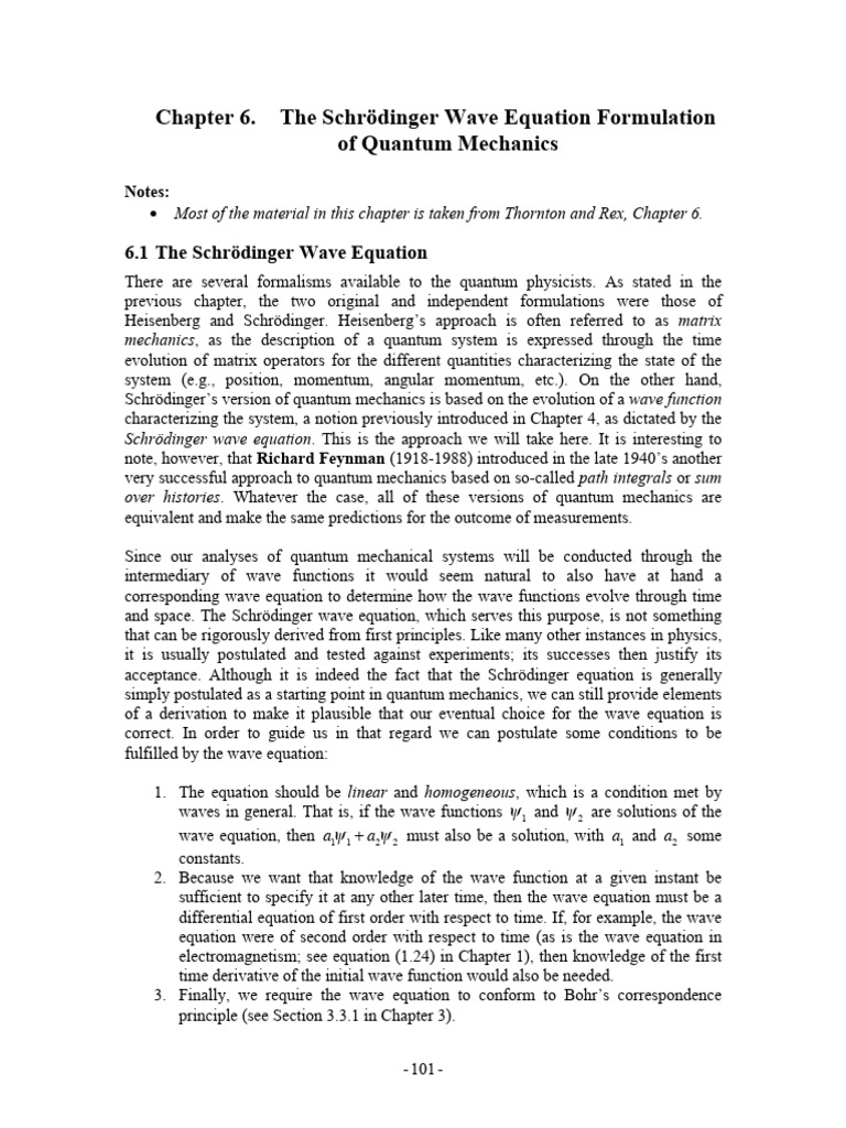 Ch6 Schrodinger Equation | PDF | Schrödinger Equation | Quantum Mechanics