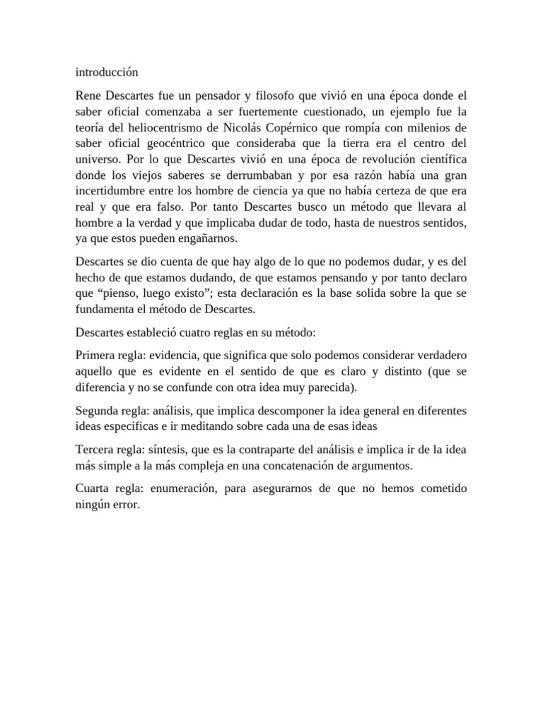 El Discurso Del Metodo De Rene Descartes Pdf