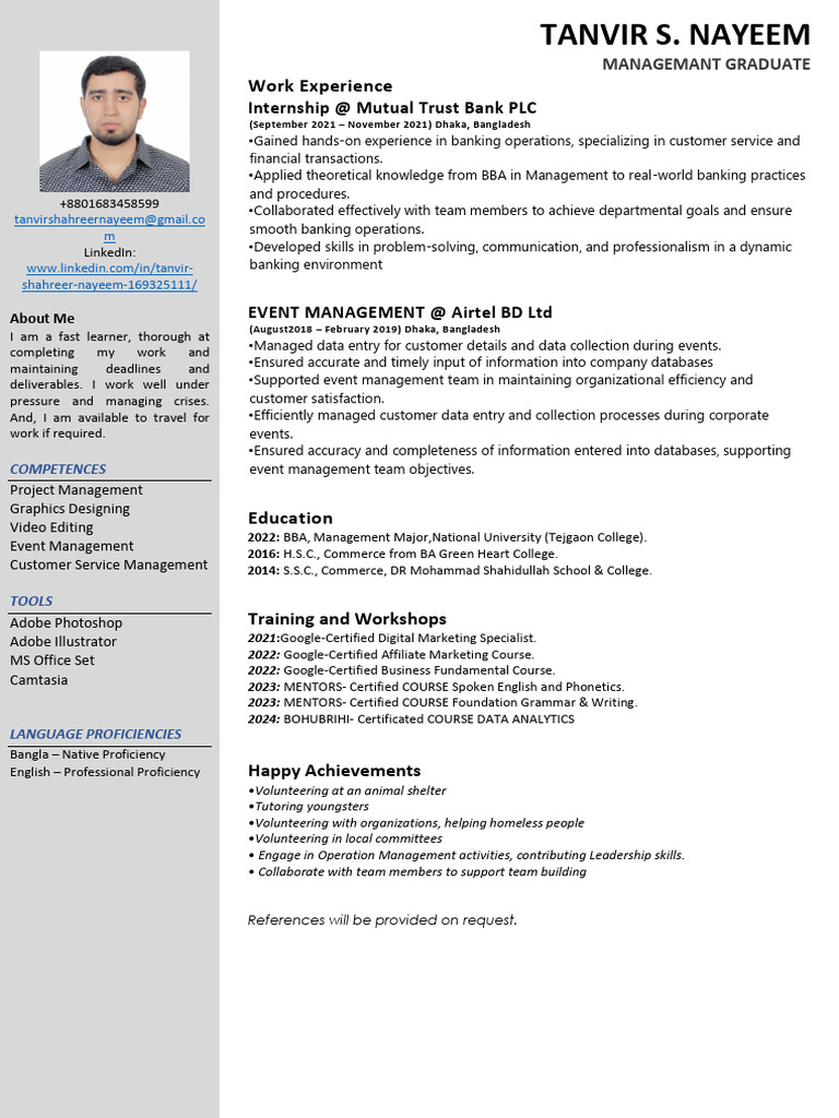 Tanvir Shahreer Nayeem Resume2024 | PDF | Mentorship | Business