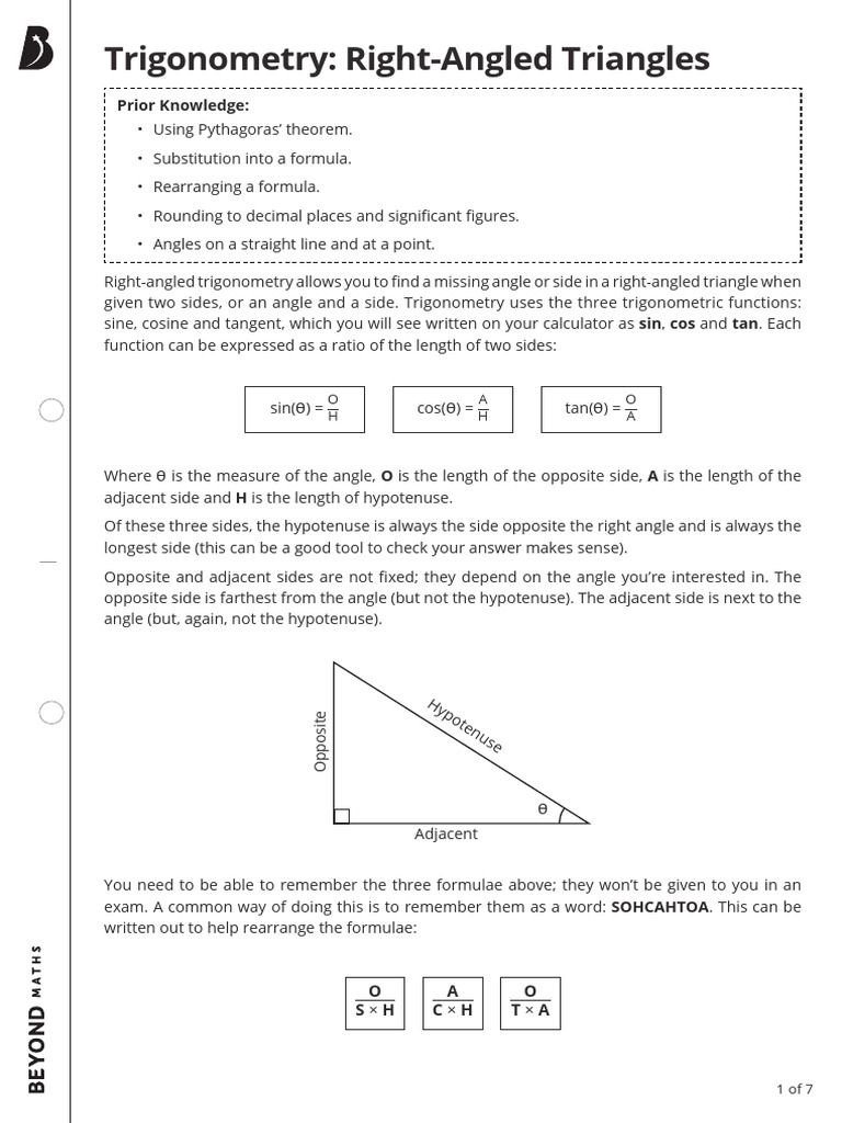 Trigonometry - Right-Angled Triangles | PDF | Trigonometry ...