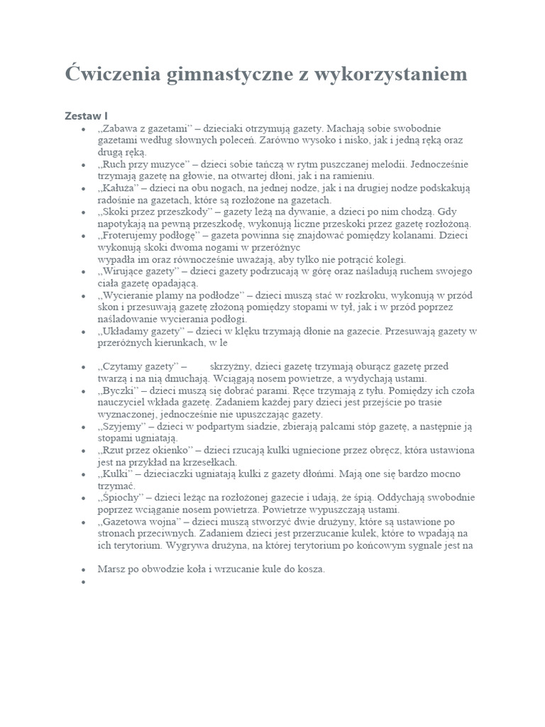 Ćwiczenia Gimnastyczne Z Wykorzystaniem Gazet | PDF