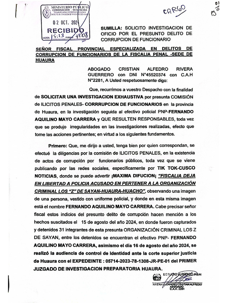 SOLICITO INVESTIGACIÓN DE OFICIO | PDF