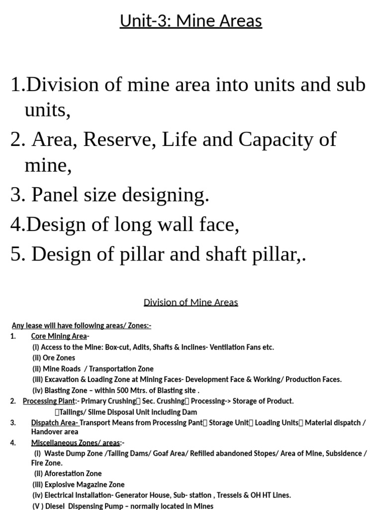Unit 3-Mine Areas | PDF | Mining | Minerals