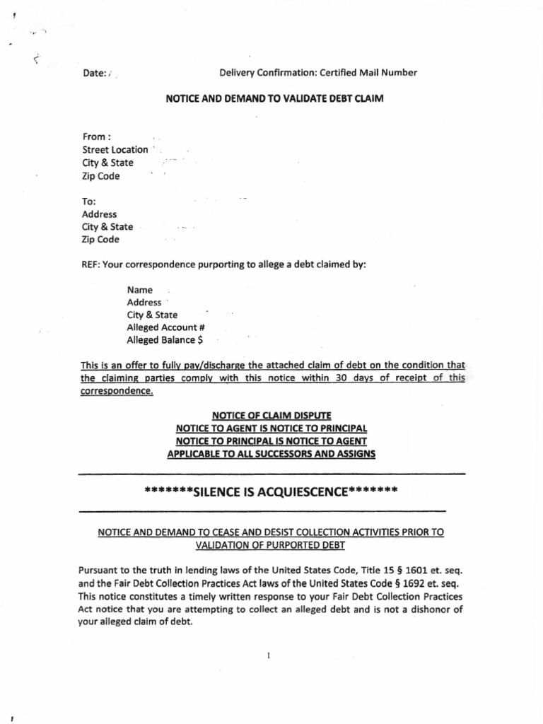 Notice and Demand to Validate Debt | PDF | Social Institutions | Social ...