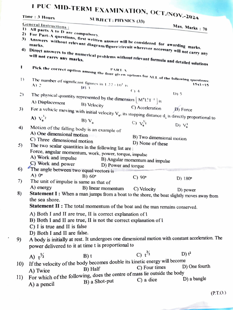 1st pu ohysics 2024 midterm | PDF | Acceleration | Force