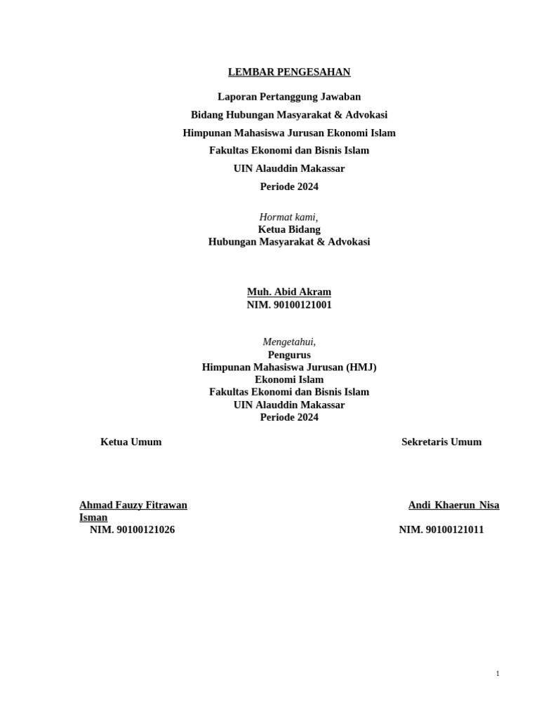 LPJ Mubes Humas Dan Advokasi 2024 | PDF