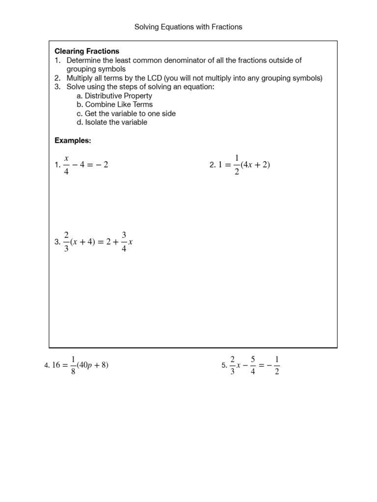Solving Equations With Fractions | PDF