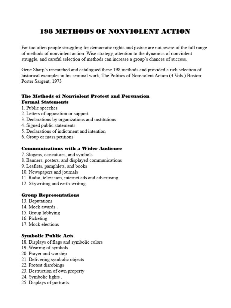 198 Methods of Non Violent Action | PDF | Strike Action | Boycott